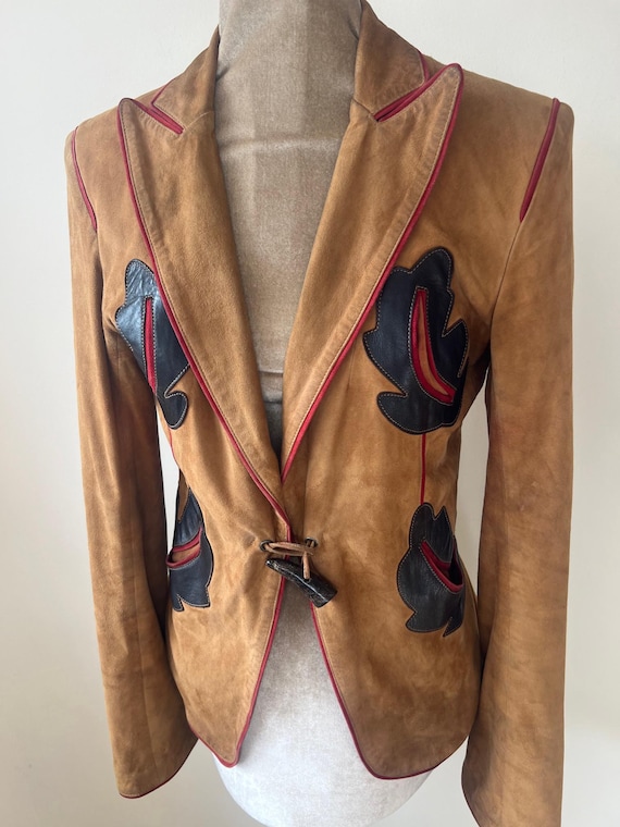1970's applique leather jacket, suede jacket with lea… - Gem