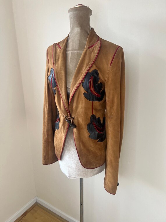 1970's applique leather jacket, suede jacket with lea… - Gem