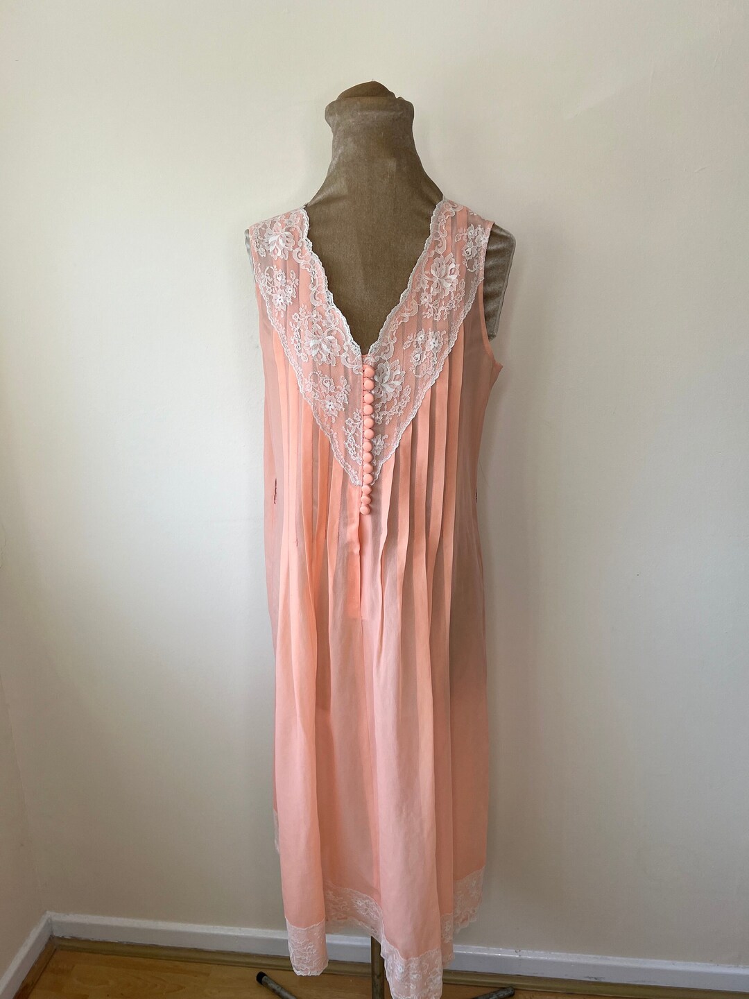 Vintage Peach Night Dress, Handmade Sheer Nightie. UK 10 - Etsy