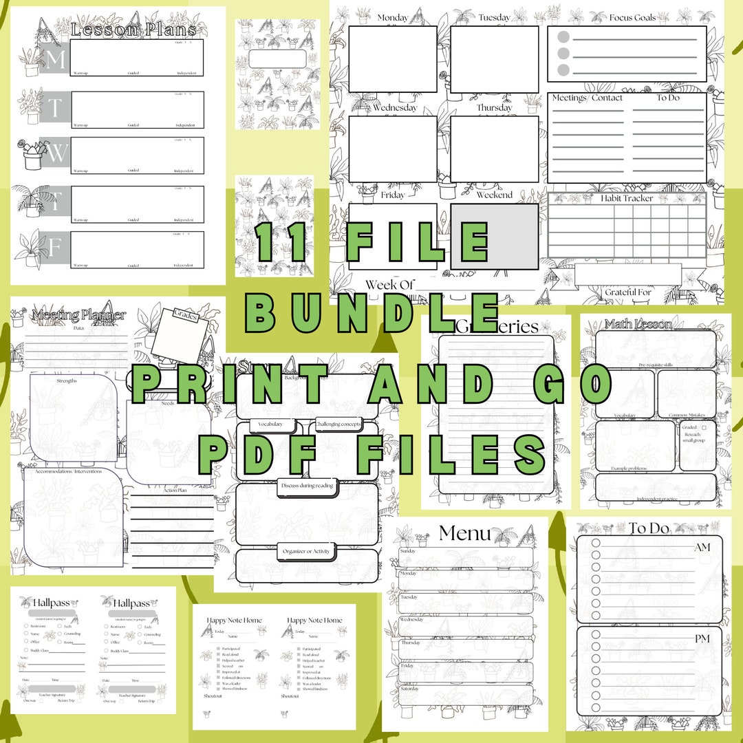 Teacher Planner Printable Pack: Plant-themed Classroom Organizers (PDF ...