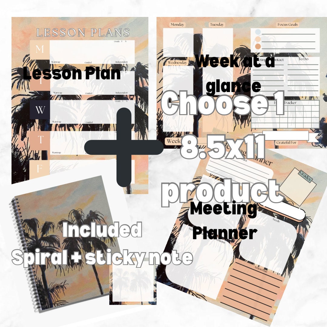 5 Piece Summer Sunset Teacher Stationary Set With Spiral, Sticky Note ...