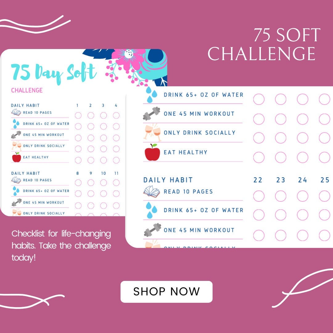 75 Soft/ Easy Challenge | Habit Tracker | Digital Download | Printable ...
