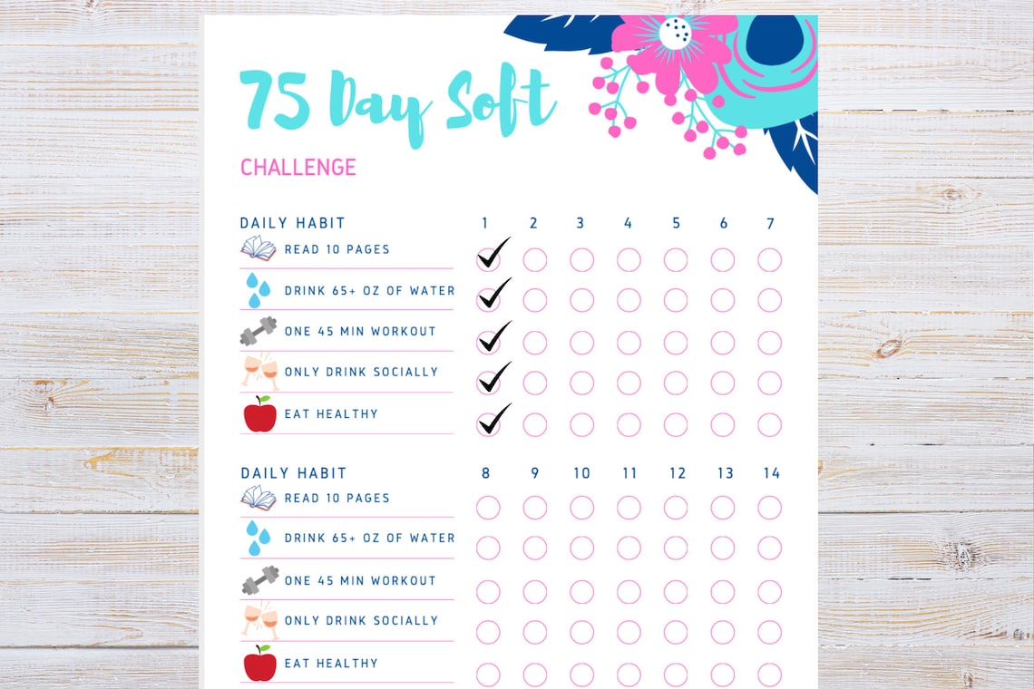 75 Soft/ Easy Challenge | Habit Tracker | Digital Download | Printable ...