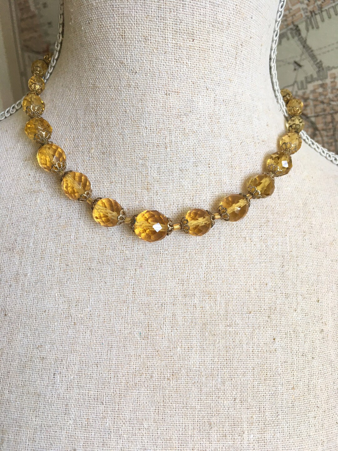 Vintage Antique Art Deco 1930s Czech Yellow Glass Facetted Bead ...