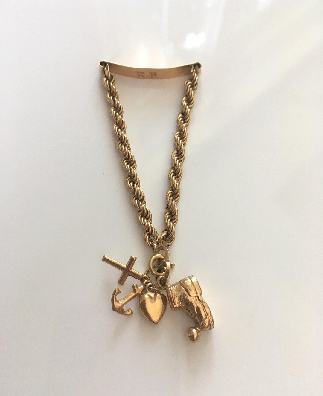 Vintage 18K Solid Gold Child Charm Bracelet, Baby Shoe, Heart, Cross ...