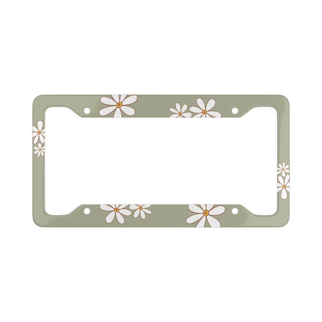 Cute Sage Green Daisy Flowers License Plate Frame for Vehicle, Interior ...
