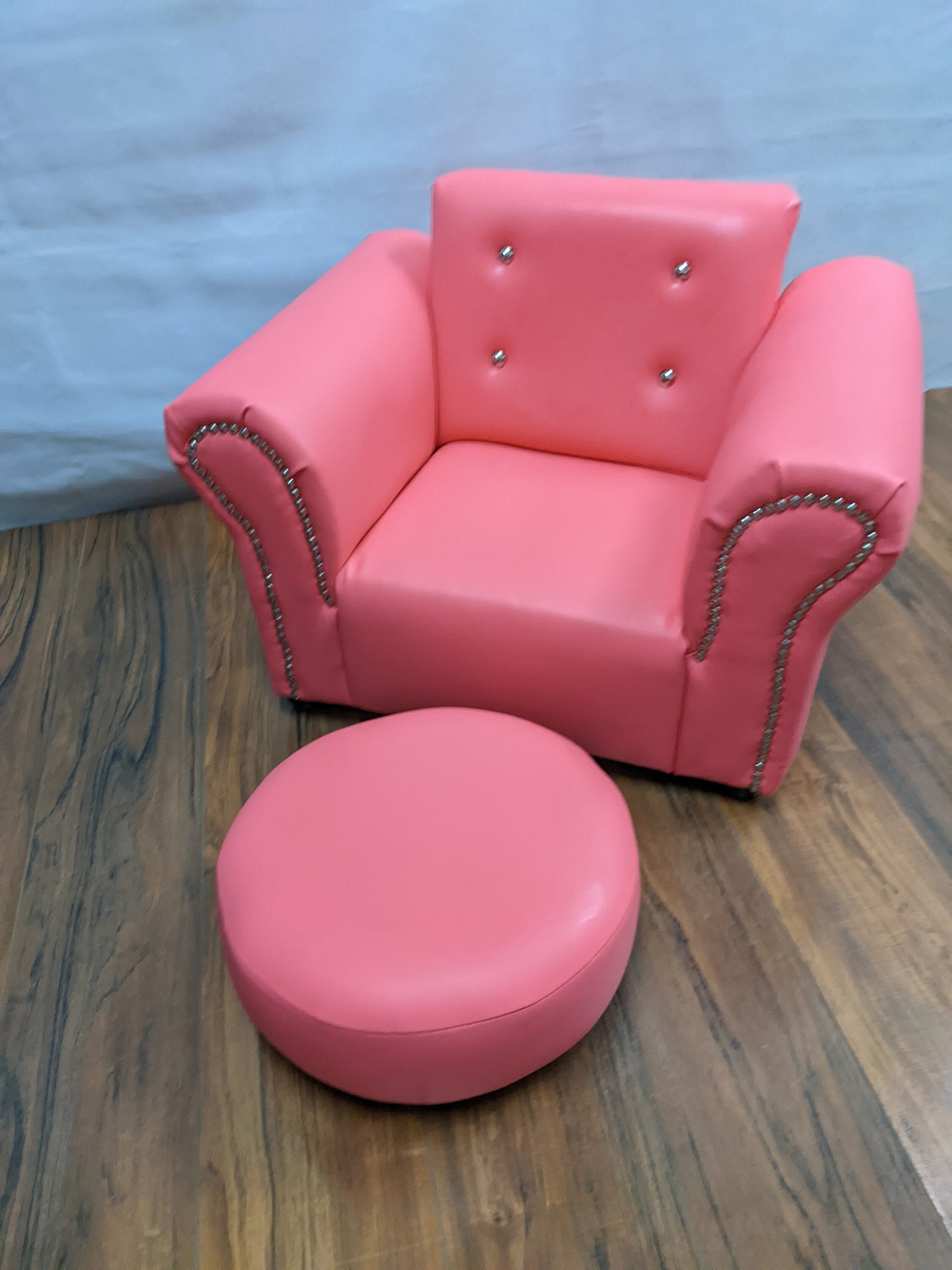 Pink Faux Leather Studded Children s Chair With Footstool Etsy