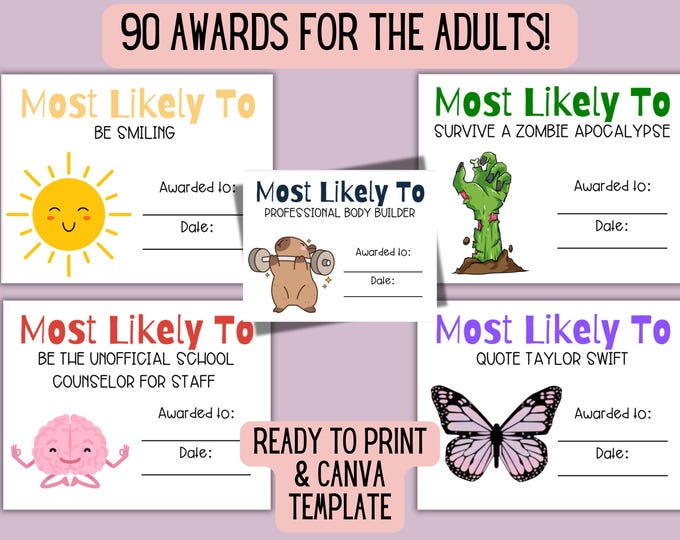Funny Editable Teacher Awards Certificates, Canva Template, Printable ...