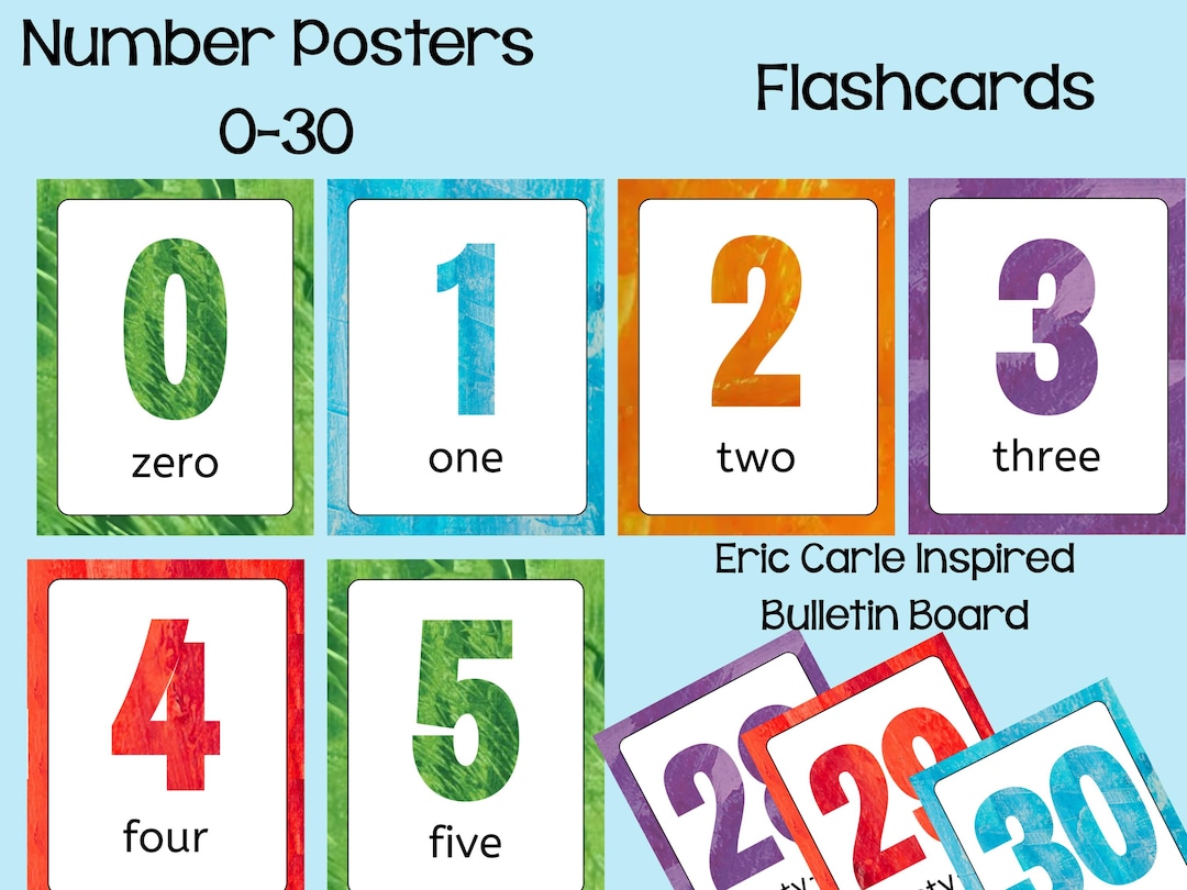 Eric Carle Inspired Number Posters 0-30 | Classroom Bulletin Board - Etsy