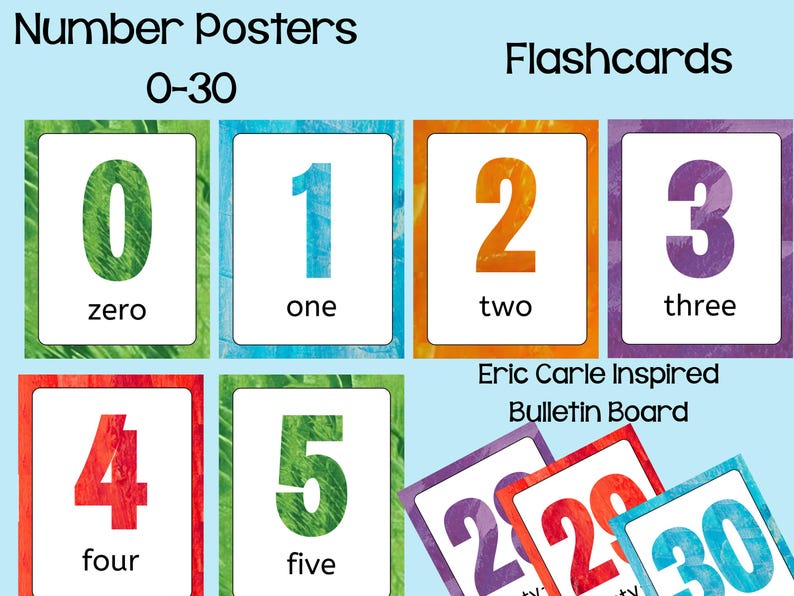 Eric Carle Inspired Number Posters 0-30 | Classroom Bulletin Board - Etsy