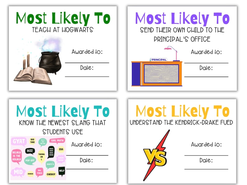End of Year Teacher Awards | Funny “most Likely To” Teacher Awards ...