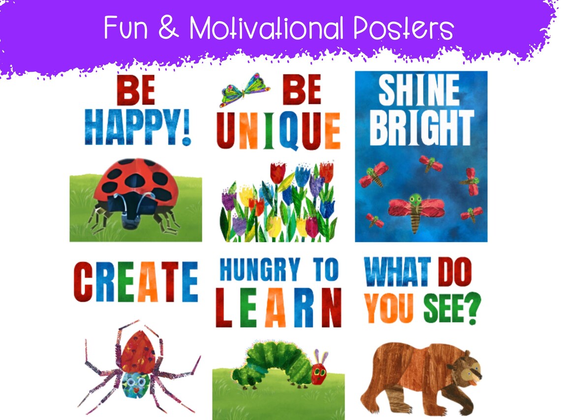Eric Carle Inspired Classroom Poster Bundle, Numbers, Shapes (digital ...