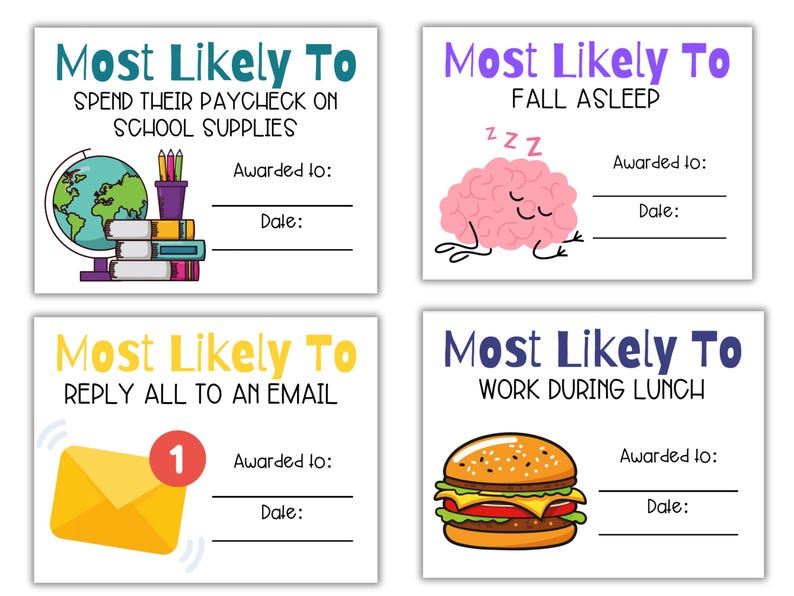 Adult Superlative Awards | Most Likely to | Digital Download | Teacher ...