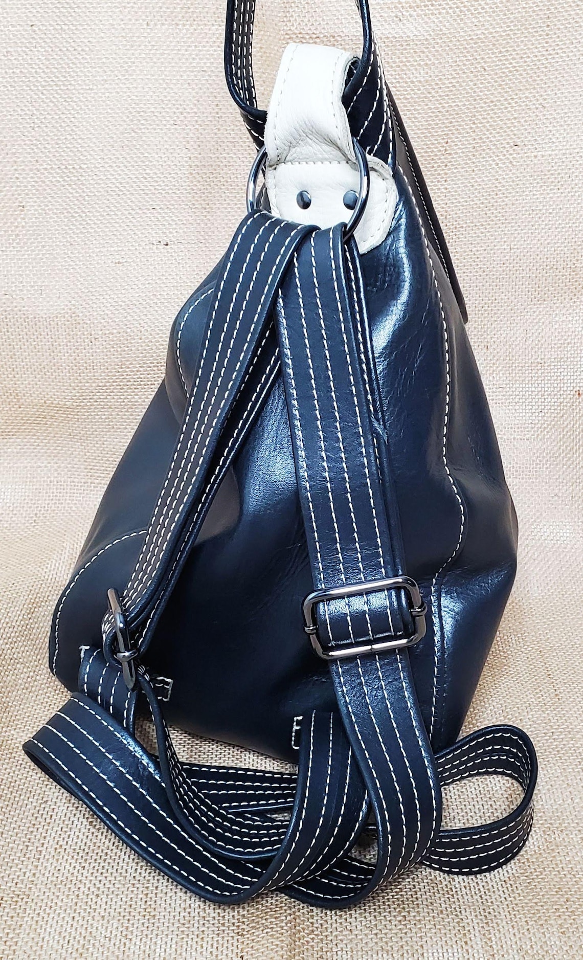Navy Leather Backpack – Handmade Unisex Leather Bag, Minimal Travel ...