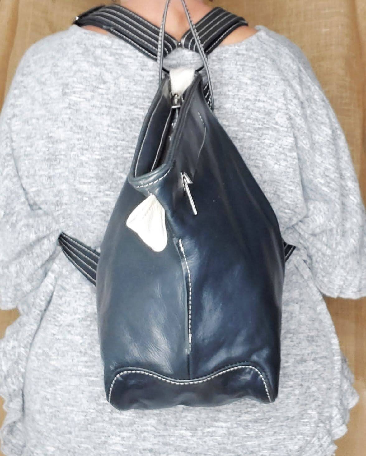 Navy Leather Backpack Leather Backpack Unique Leather - Etsy