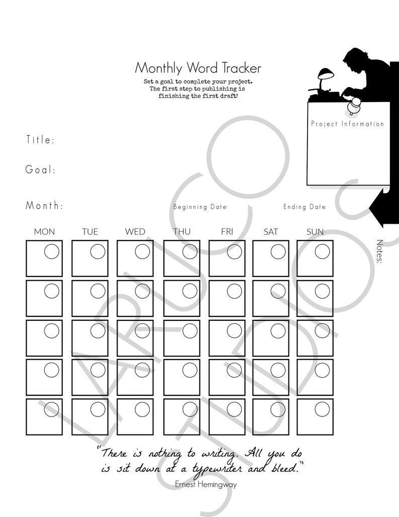Writing Challenge ǀ Writers Word Tracker ǀ Instant Download ǀ Editable ...