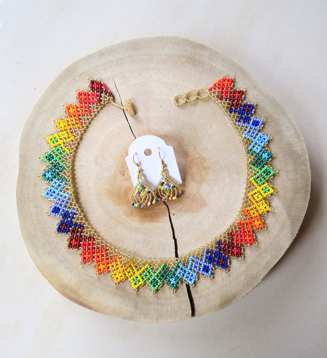Rainbow Beaded Necklace Indigenous Earrings and Necklace Set Beaded ...