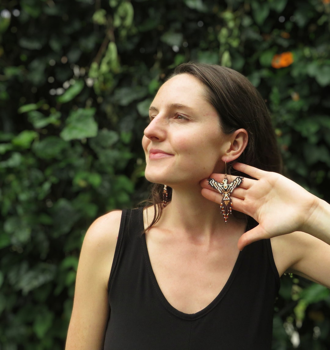 Hawk Beaded Earrings Animal Totem Hawk Earrings Beaded Bird - Etsy