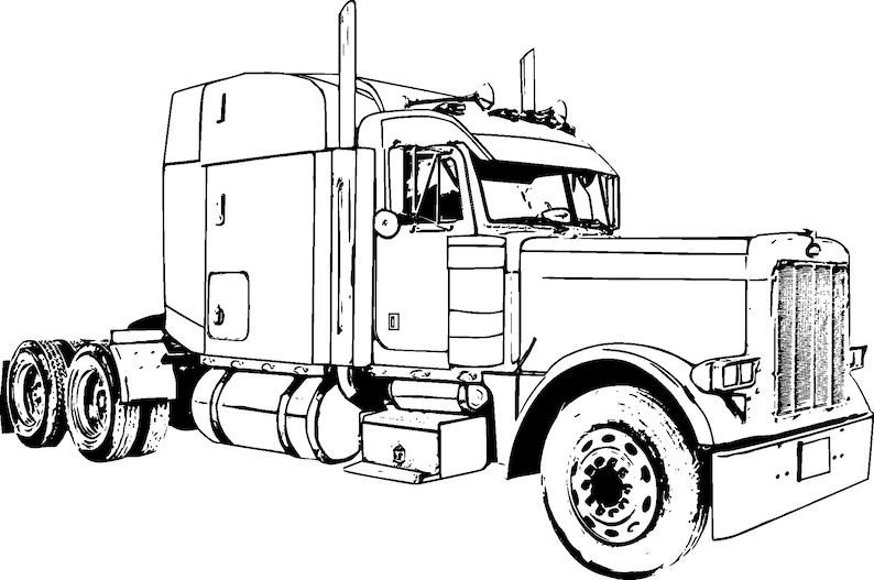Big Rig Truck Coloring Page Poster, - Etsy Israel