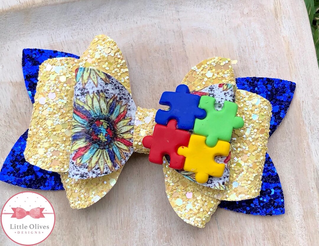 Puzzle Piece Clay Bow - Awareness Hairbow - Autism Bow - Etsy