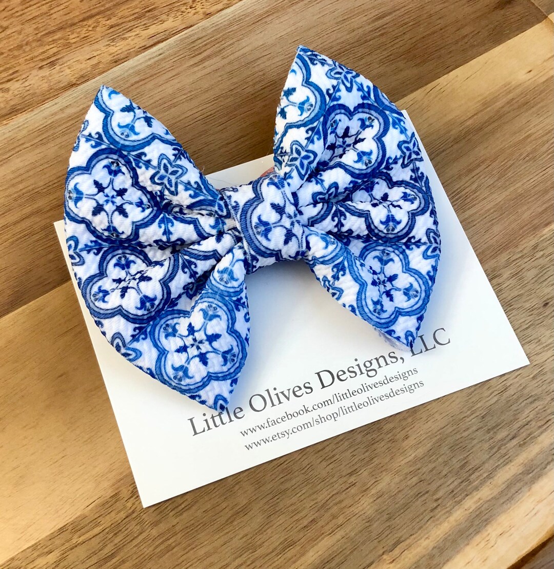 Blue Tile Bow or Scrunchie - Etsy