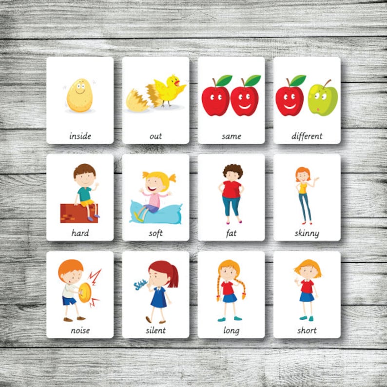 OPPOSITE ADJECTIVES Montessori Cards Flash Cards Three Part | Etsy