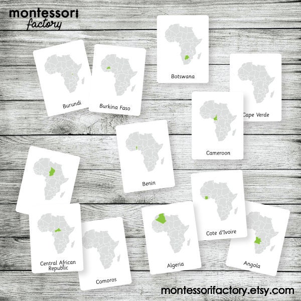 AFRICA MAPS Montessori Cards Flash Cards Three Part - Etsy