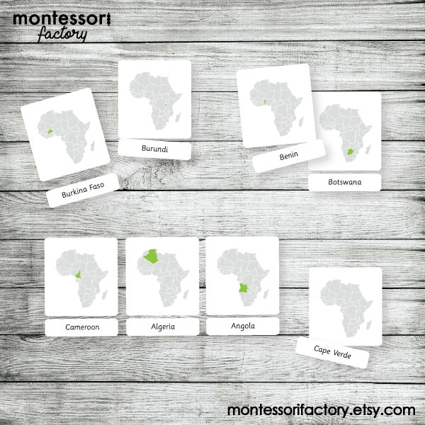 AFRICA MAPS Montessori Cards Flash Cards Three Part - Etsy