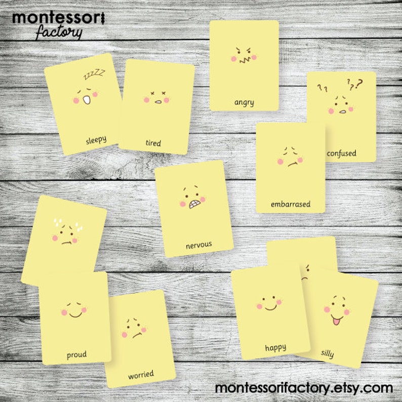 EMOTIONS FEELINGS Montessori Cards Flash Cards Three - Etsy