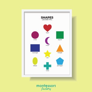 GEOMETRIC SHAPES Math Kids Room Wall Art Montessori Kindergarten ...