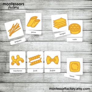 Italian PASTA SHAPES • Montessori Cards • Flash Cards • Three Part ...