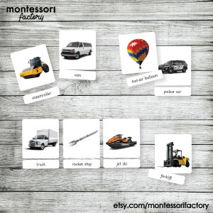 TRANSPORTATION Cars Vehicles • Montessori Cards • Flash Cards • 3 Part ...