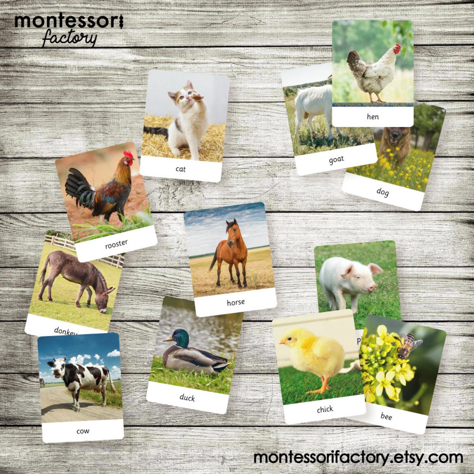 FARM ANIMALS Montessori Cards Flash Cards Three Part - Etsy