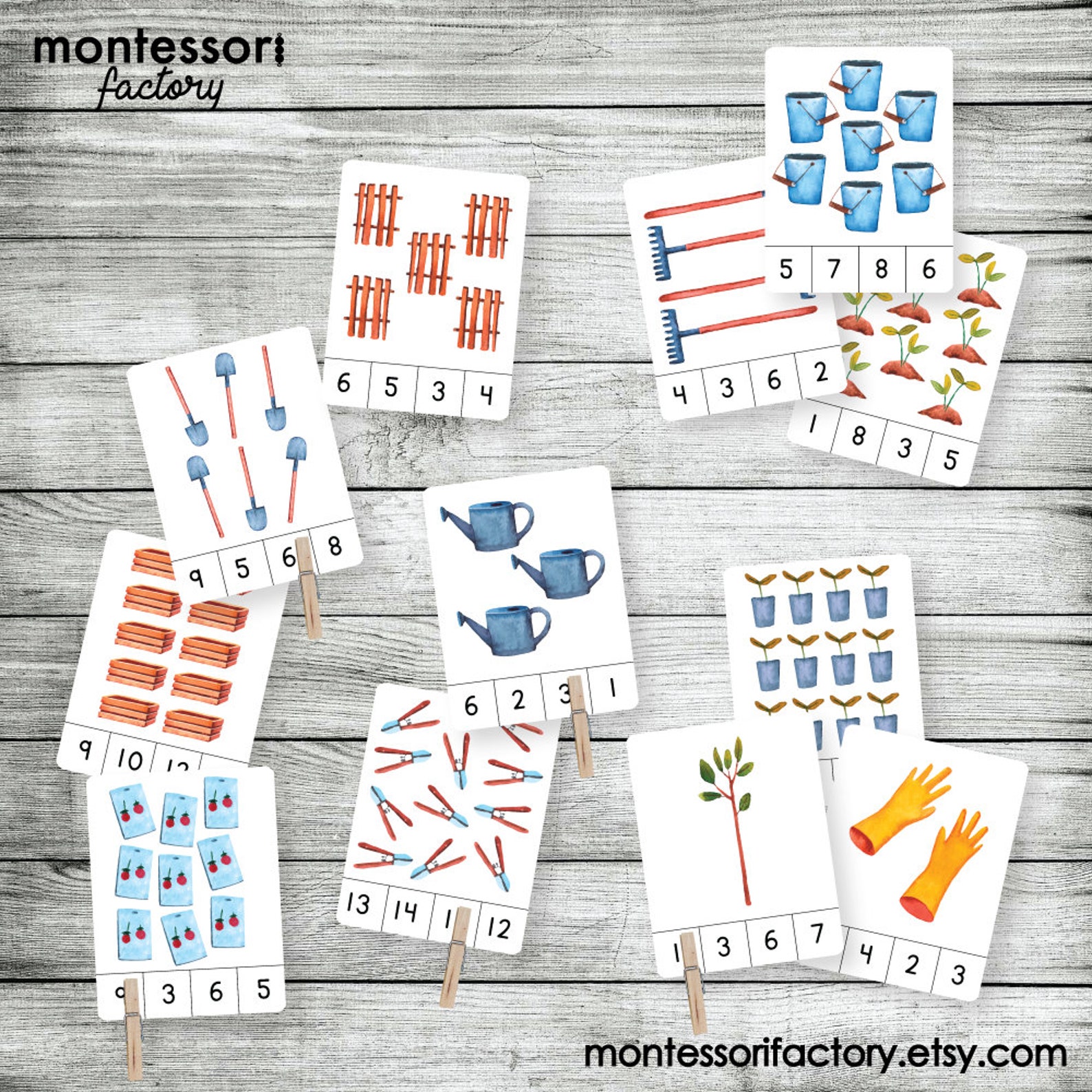 COUNTING GARDENING Montessori Counting Cards Clip Cards | Etsy