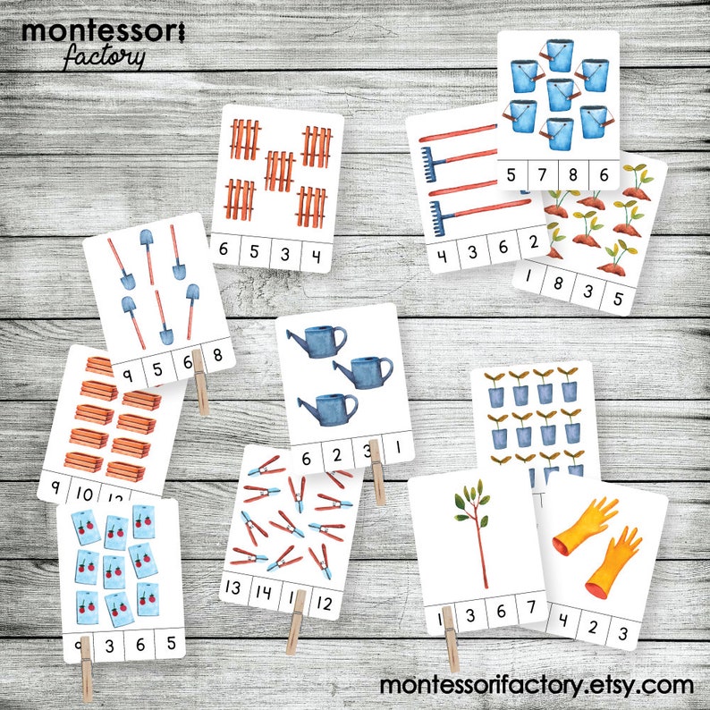 COUNTING GARDENING Montessori Counting Cards Clip Cards - Etsy
