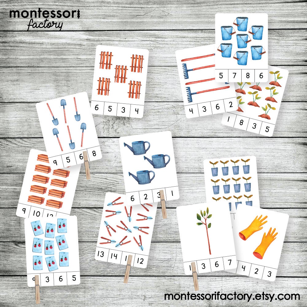 COUNTING GARDENING Montessori Counting Cards Clip Cards | Etsy