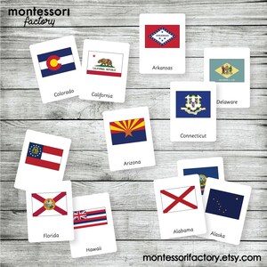 UNITED STATES Flags Montessori Cards, Flash Cards, Three Part Cards ...