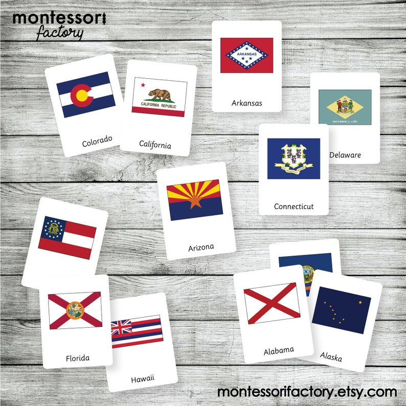 UNITED STATES Flags Montessori Cards Flash Cards Three Part - Etsy