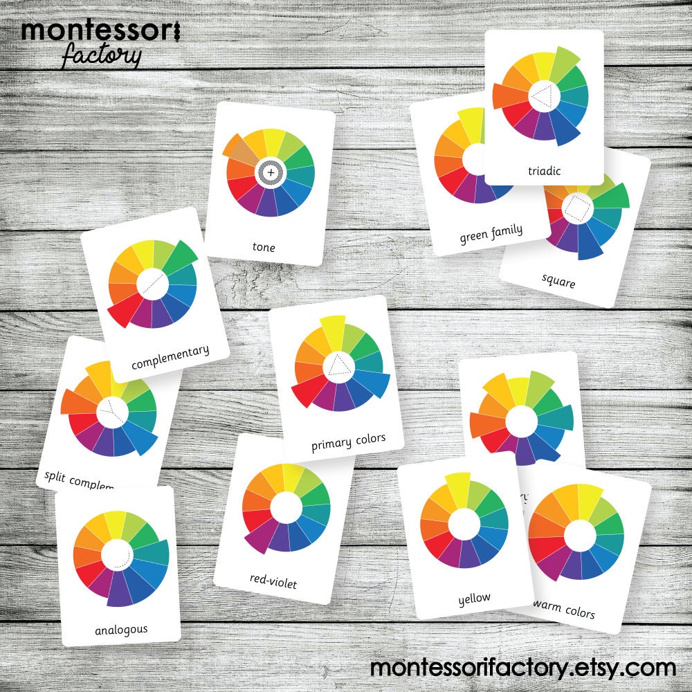 COLOR WHEEL THEORY Montessori Cards Flash Cards Three | Etsy