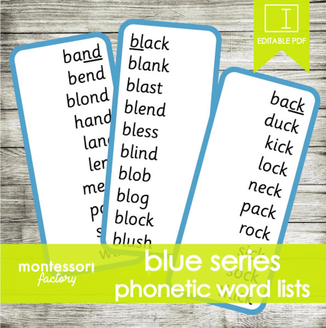 BLUE SERIES Phonetic Word Lists • Montessori • Educational Material ...