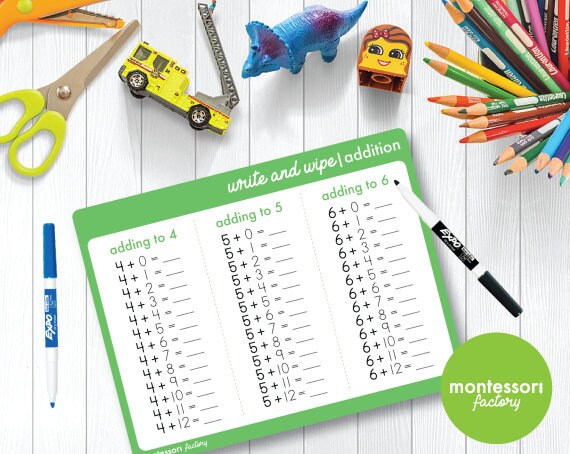 ADDITION Write and Wipe Mat • Adding Factors 1 to 12 • 8.50in X 11.00in ...