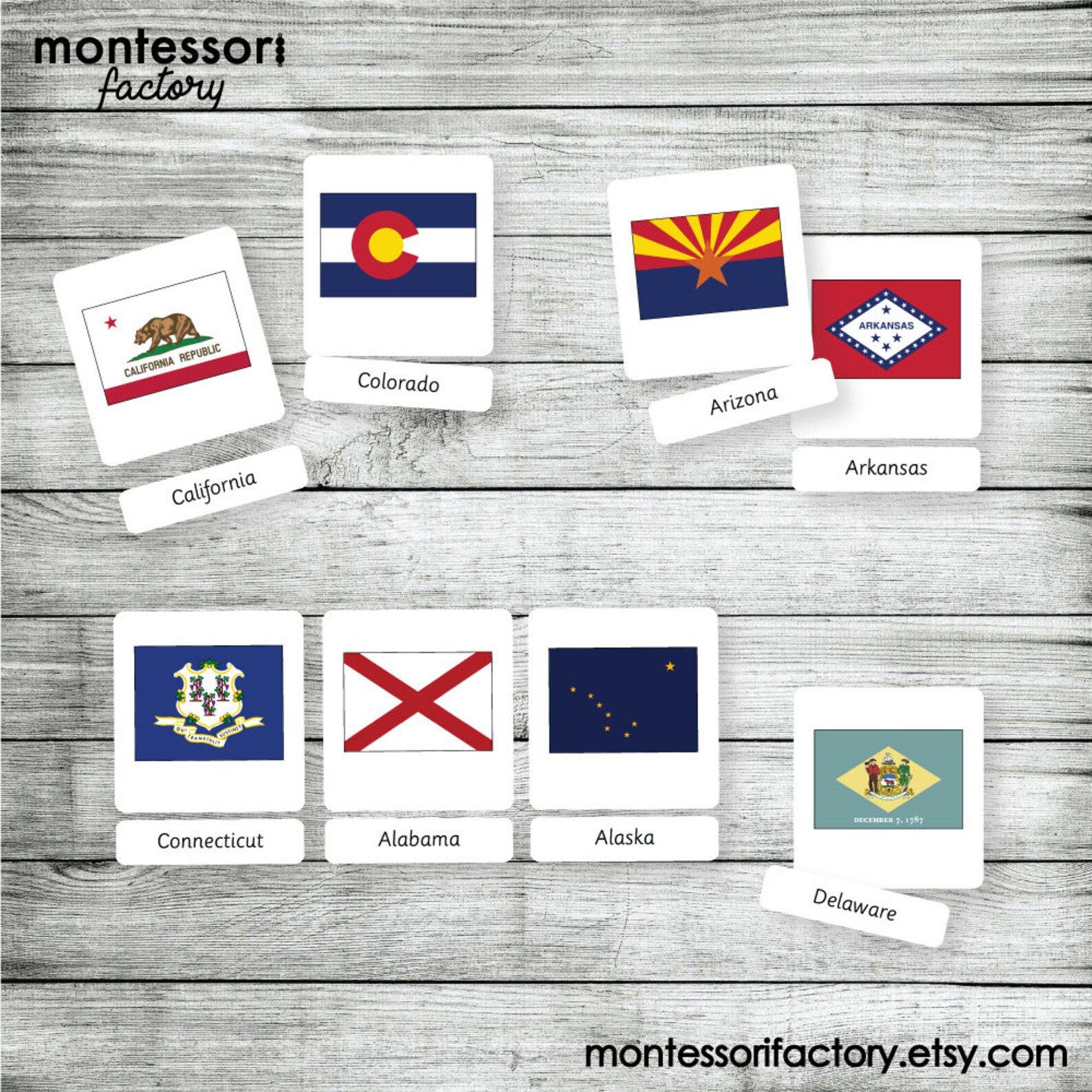 UNITED STATES Flags Montessori Cards Flash Cards Three Part | Etsy