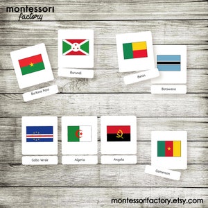 AFRICA FLAGS Montessori Cards Flash Cards Three Part Cards Nomenclature ...