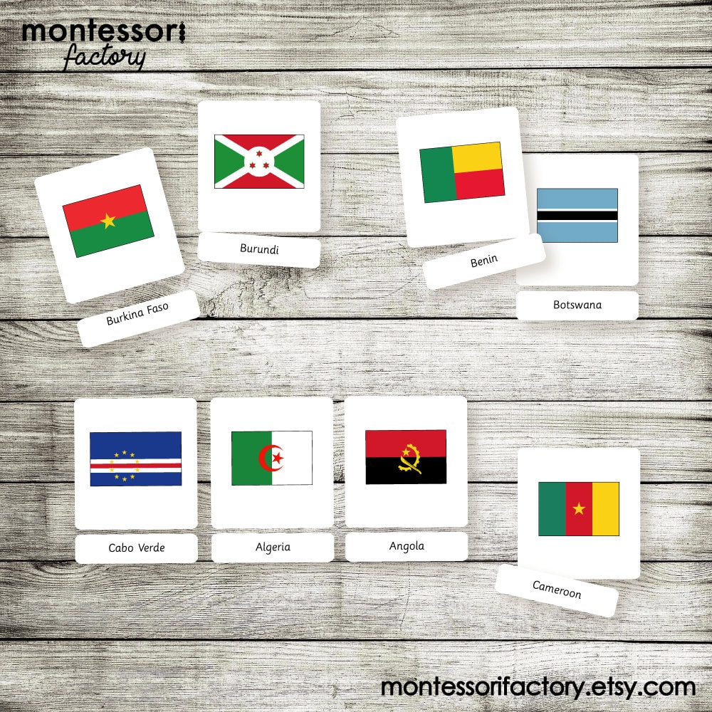 AFRICA FLAGS • Montessori Cards • Flash Cards • Three Part Cards ...