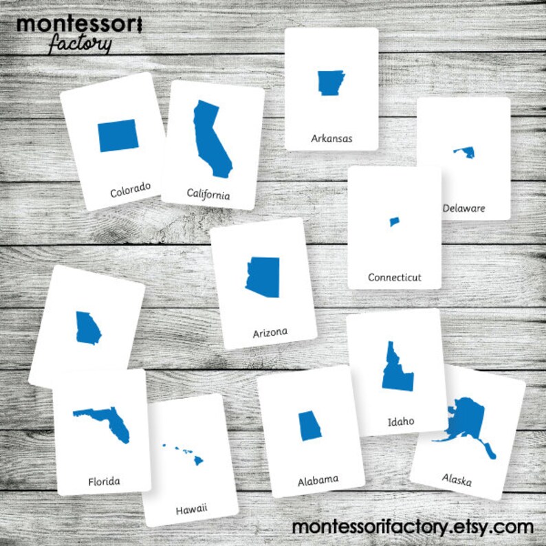 50 UNITED STATES Maps Montessori Cards Flash Cards Three | Etsy