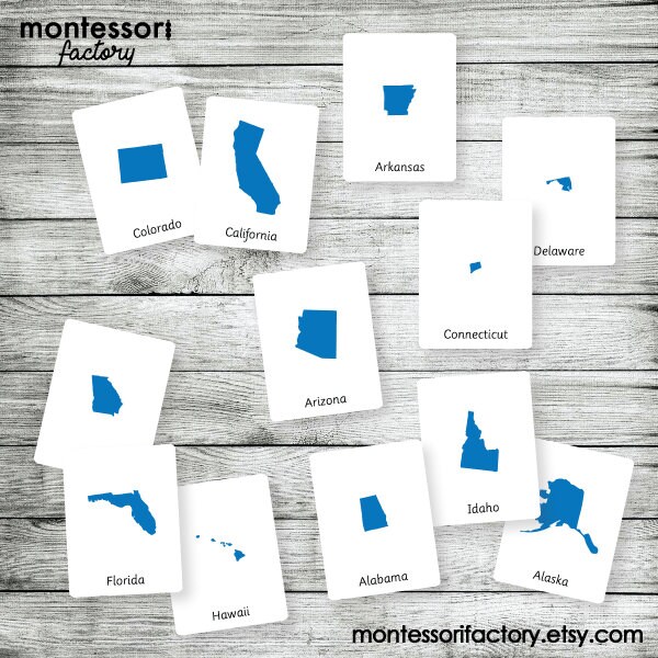 50 UNITED STATES Maps Montessori Cards Flash Cards Three - Etsy