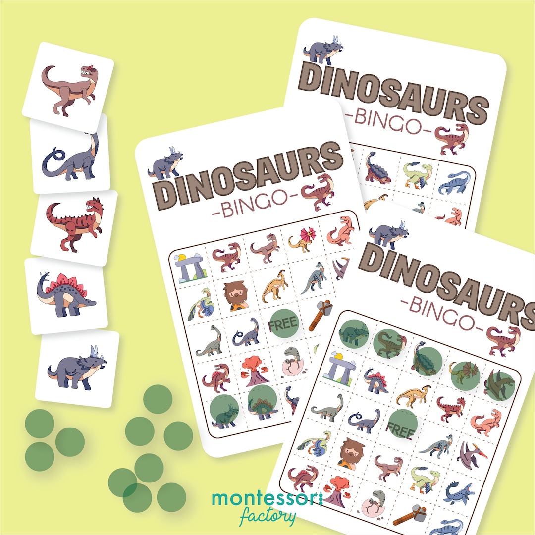 DINOSAURS • 2-IN-1 • Bingo + Memory Cards • Printable Games ...