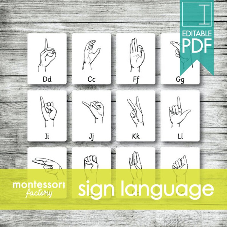 SIGN LANGUAGE Montessori Cards Flash Cards Three Part | Etsy