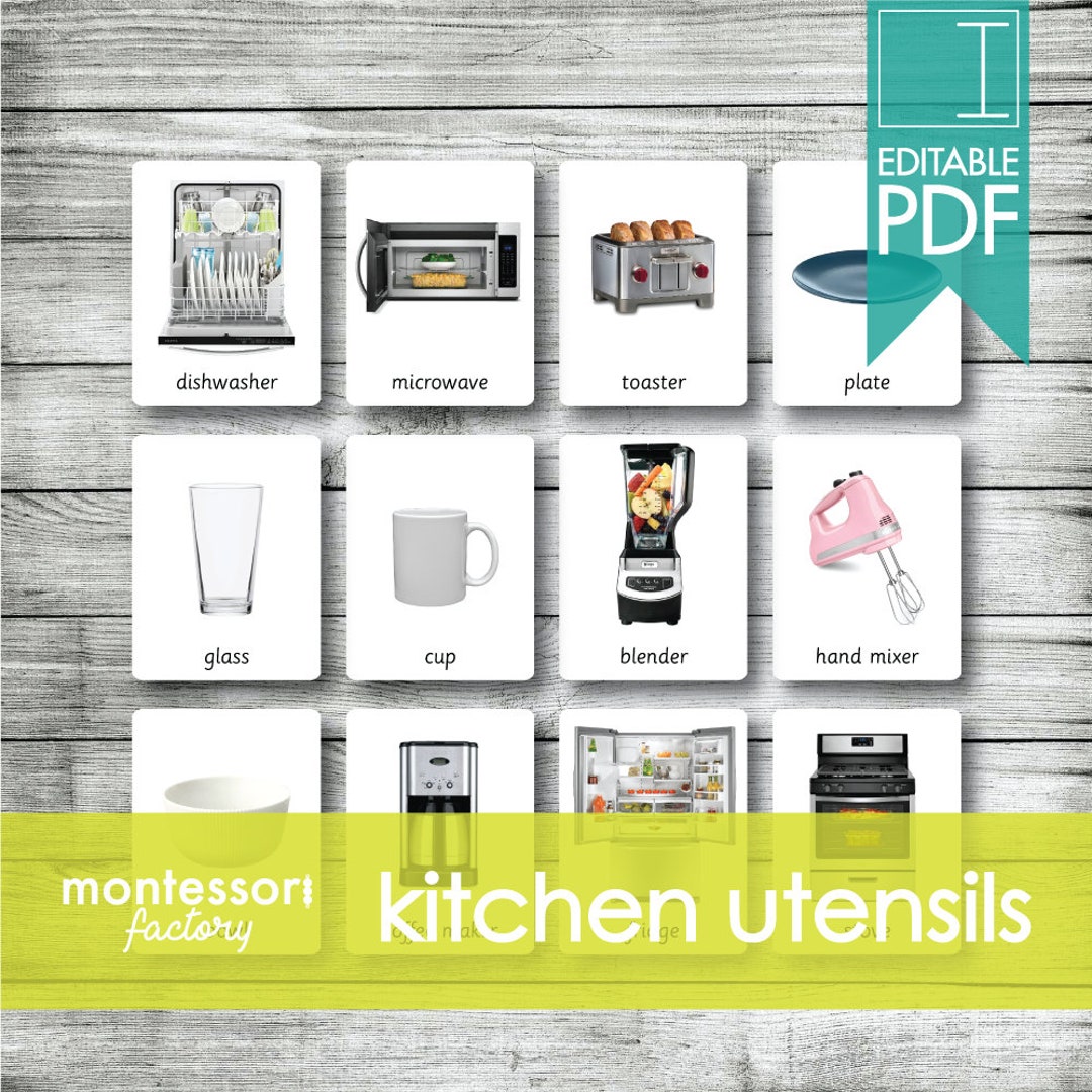 KITCHEN APPLIANCES Utensils • Montessori Cards • Flash Cards • 3 Part ...