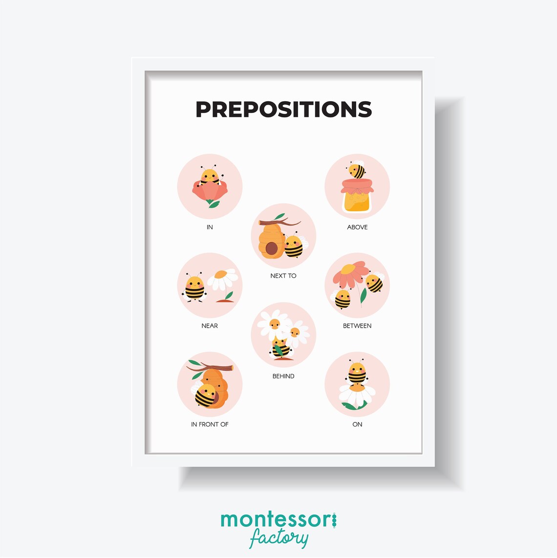 PREPOSITIONS Language Kids Room Home Decor Wall Art Montessori | Etsy